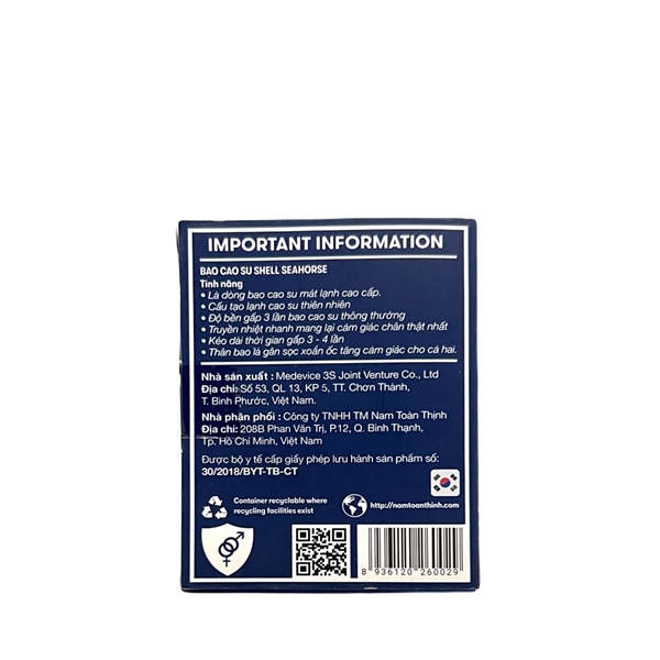 Bao cao su siêu mỏng kéo dài thời gian Shell Xanh 3 cái che tên c